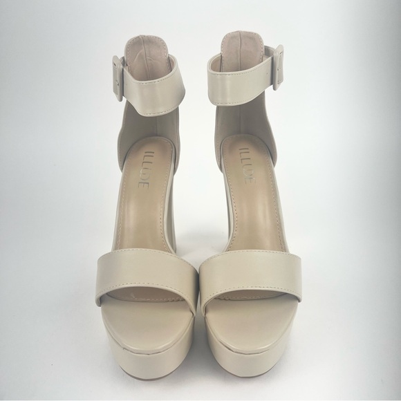 Illude | Shoes | Cream Chunky Heel With Platform And Ankle Strap | Poshmark